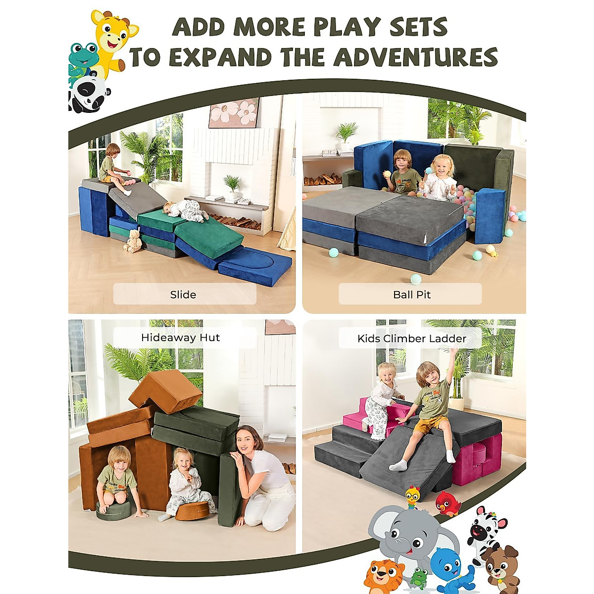 Kidirect Modular Kids Play Couch, K12 320+DIY Convertible Foam Play Couch for Boys & Girls, Versatile Kids Play Couch Building Fort, Child Sectional Kids Sofa Couch for Playroom Bedroom (Space Grey)