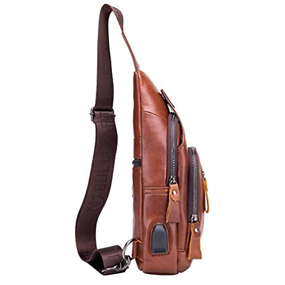 Hebetag Leather Sling Bag Hiking Daypack for Men Women Outdoor Travel Camping Fishing Crossbody Shoulder Chest Pack Backpack