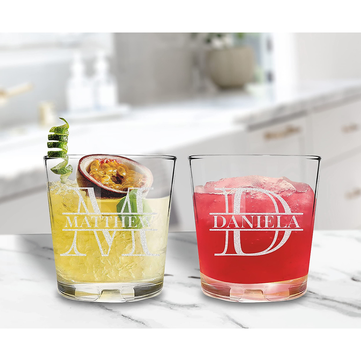 Custom Rocks Old Fashioned Cocktail Glasses Add Your Name Initial Birthday Anniversary Etched Whiskey Glass 9oz