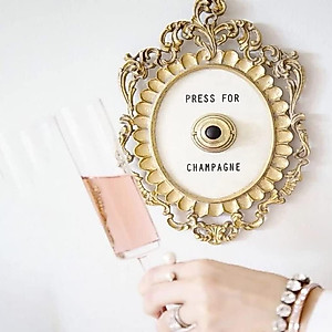 Okuorze Press for Champagne Button, Press for Champagne Framed Vintage Button,Champagne Themed Decor Wall Plaque Ornament Gift for Party Christmas Home Bedroom Hotel, Gold