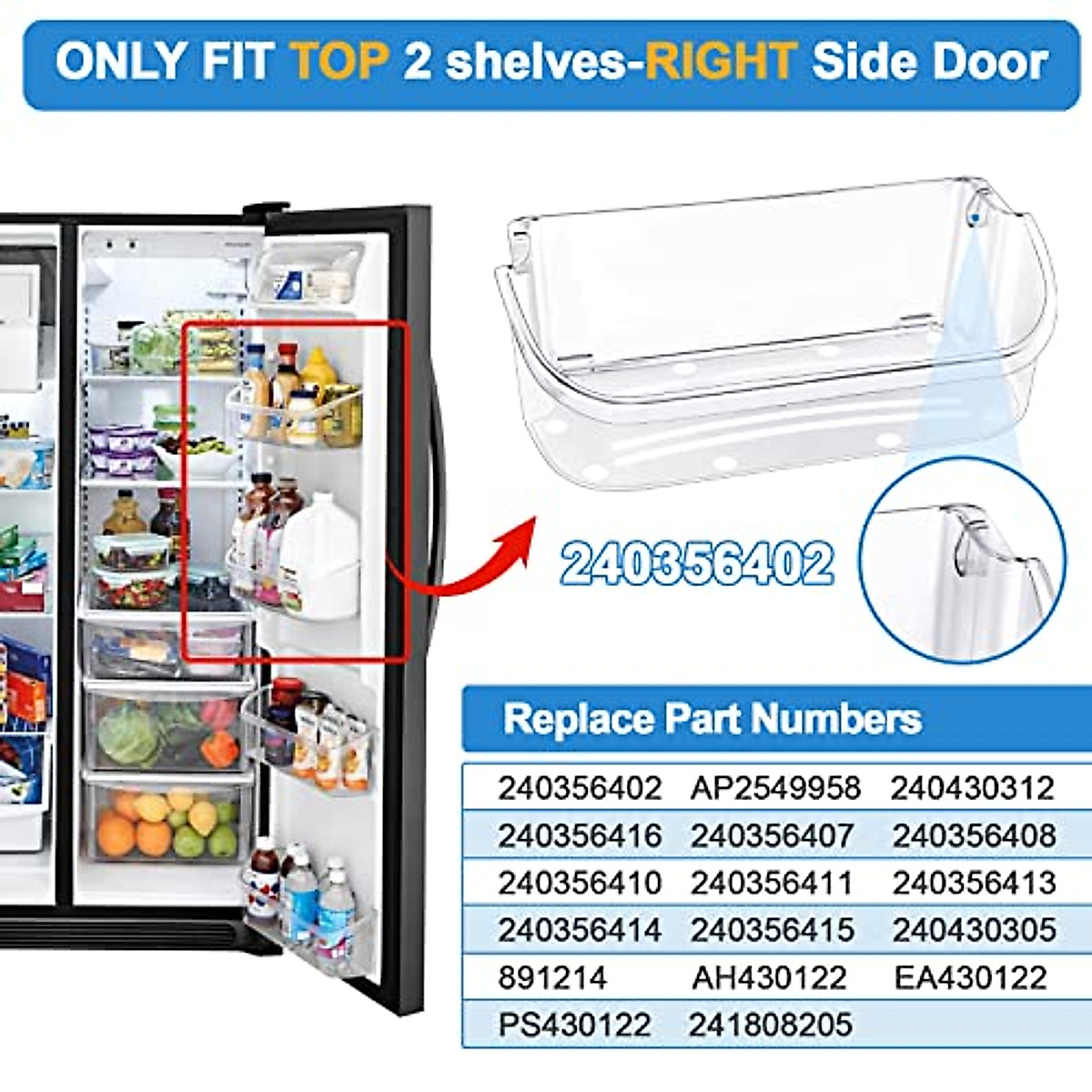 [2 PACK] UPGRADED 240356402 Refrigerator Door Bin Replacement,Compatible with Frigidaire Refrigerator Door Shelf Parts FFSS2615TS0 LFSS2612TF0 LFSS2612TE0 AP2549958 FGHS2631PF4A Door Shelf Shelves