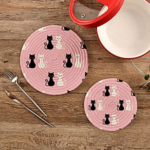 Black and White Cats Trivets for Hot Pots Dishes Heat Resistant,Kitten Pans Hot Mats Pads for Kitchen Decorative Counter Tops Dining Washable Pot Holder Coasters Set,Gift for Mom