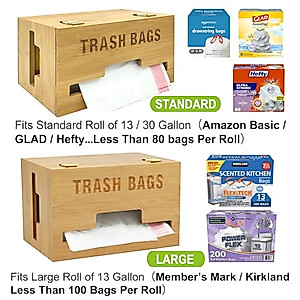 Upgraded Extra Large Bamboo Trash Bag Dispenser Garbage Bag Holder Kitchen Laundry Trash Can Organizer, Compatible with Standard Trash Bag Rolls, Wall Mounted or on Countertop