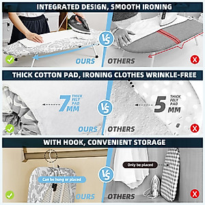 STORAGE MANIAC Tabletop Ironing Broad, All Iron Frame Mini Folding Ironing Broad with 2 Removable Cover, Portable Small Ironing Broad with 7 mm Thick Pad for Laundry Room, Dorms - Silver & Blue Flower
