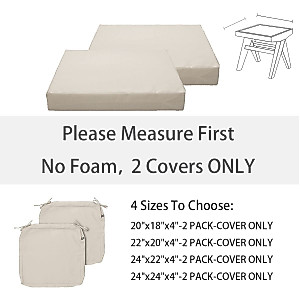 FUNHOME Waterproof Outdoor Cushion Covers 22 x 20x 4 inch,Set of 2,Replacement Cushion Covers for Garden Patio Furniture Couch Chair Fade-Resistant Slipcover Only,No Insert(Light Beige)