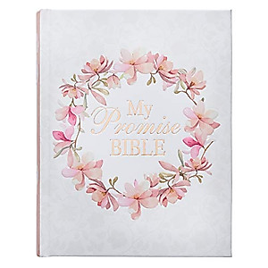 KJV Holy Bible, My Promise Bible, Hardcover w/Bible Tabs, Coloring Stickers, Ribbon Markers, King James Version, White/Pink Floral Wreath