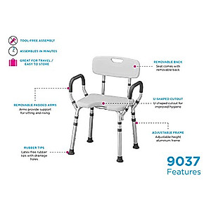 NOVA Medical Products Shower & Bath Chair with Back & Arms & Hygienic Design, White, 1 Count