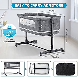 Ixdregan 3 in 1 Bassinet - Baby Bassinet with Comfy Mattress, 2023 New Bassinet Bedside Sleeper, Portable Bedside Bassinet for Baby Girl Boy with Wheels, Easy to Assemble (Grey)