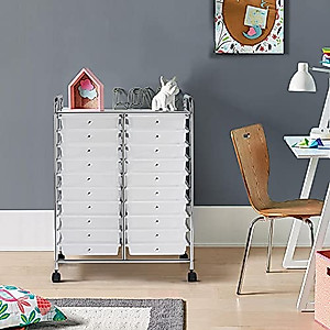 Yaheetech 20 Drawers Rolling Storage Cart Multipurpose Movable Organizer Cart Tools Scrapbook Paper Organizer on Wheels, White