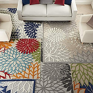 Nourison Aloha Indoor/Outdoor Multicolor 3'6" x 5'6" Area-Rug, Tropical, Botanical, Easy-Cleaning, Non Shedding, Bed Room, Living Room, Dining Room, Deck, Backyard, Patio (3x5)