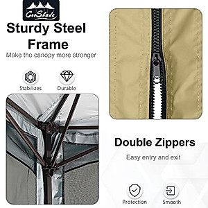 COOSHADE Pop Up Gazebo 6 Sided Screened Canopy Tent Outdoor Screen House(Beige)