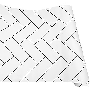 Yifasy Shelf Liner White Grid Black Lines Self-Adhesive Drawer Paper Industrial Style Wall Decor Furniture Sticker 118x17.7 Inch