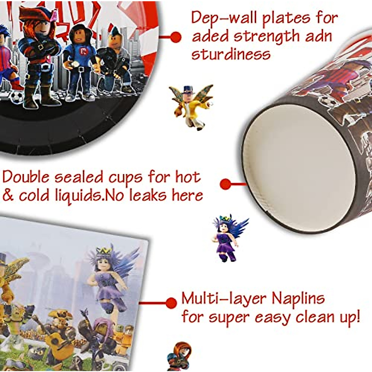 Robot Birthday Party Supplies for kids, 166Pcs Blocks Video Game Party Favors Decorations Tableware for Boys Girls, Happy Birthday Banner Cake Toppers Balloons Hats Plates Cups Napkins Tablecloth Photo Background Decor