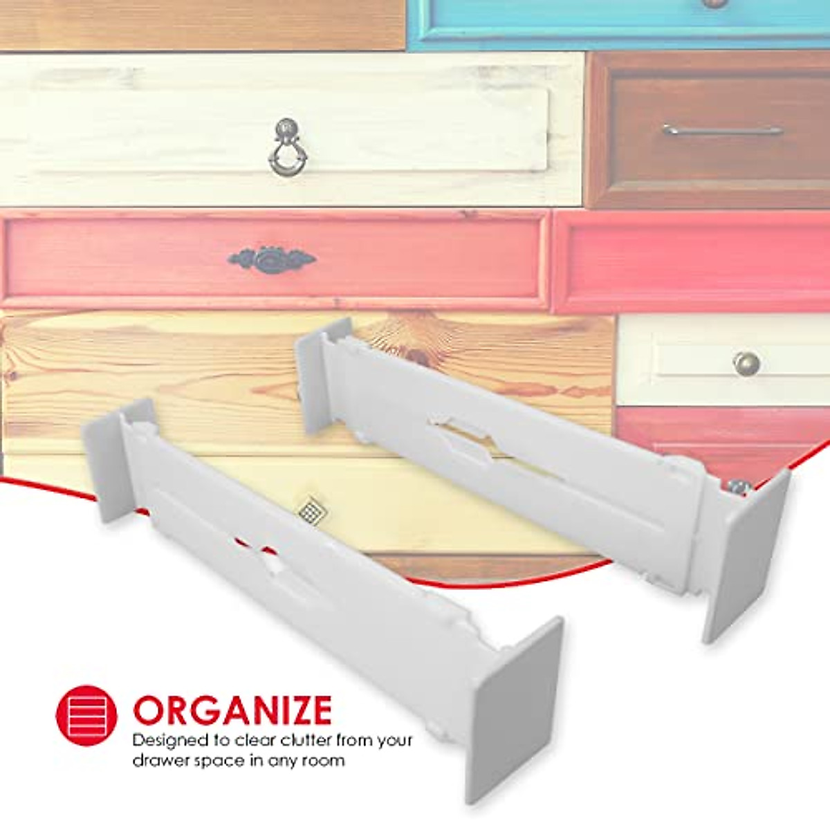 Home Basics 2 Piece Plastic Adjustable Drawer Dividers, White (1) | Organize Any Drawer | Great for Crafts, Accessories & Kitchens | Easy to Adjust to Size