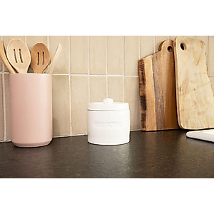 Ceramic Grease Container Keeper with Metal Stainless Steel Strainer and Lip for Easy Pour (Ivory)