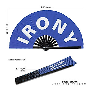 Irony hand fan foldable bamboo circuit hand fan funny gag slang words expressions statement gifts Festival accessories Rave handheld Circuit event fan Clack fans (Blue)