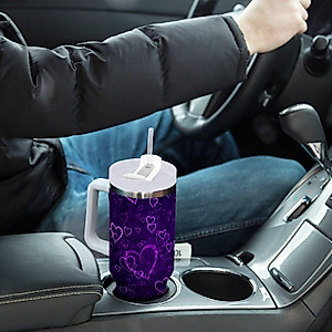 MCHIVER Hearts Purple 40 oz Tumbler with Handle and Straw Stainless Steel Vacuum Water Bottle Leak-proof Travel Coffee Mug Insulated Water Bottle for Hot Cold Beverages
