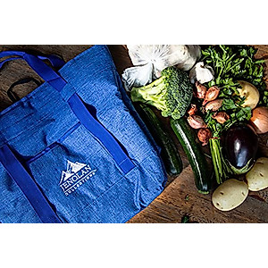 Large Collapsible Insulated Grocery Bag (2 Pack) Reusable Blue Cooler Bag for Frozen Foods and Groceries