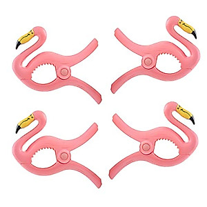 O2COOL Bocaclips - Beach Towel Clips for Beach Chairs, Patio and Pool Accessories Clothes Pins or Bag Clips - (Flamingo) 4 Clips