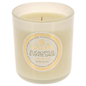 Voluspa Eucalyptus & White Sage, Classic Boxed Candle, 9.5 oz, 60 Hour Burn Time, All Natural Wicks and Coconut Wax for Clean Burning, Vegan, Poured in the USA