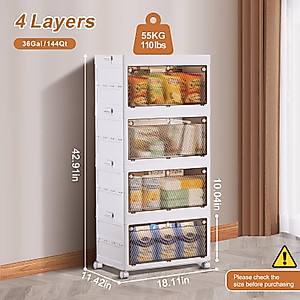 Wamnexti Stackable Storage Bins with Lids, 36Gal Collapsible Storage Cabinet with Wheels, 4 Tier Folding Storage Box with Doors for Home, Pantry, Office, Closets, Dorm Room, Trunk Car Organizer