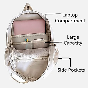 Dfcdcoo Difa Backpack, Difa’s Bear Plain Backpack, Sage Green Backpack Kawaii Cute Backpack Large capacity Casual Aesthetic Backpack (White)