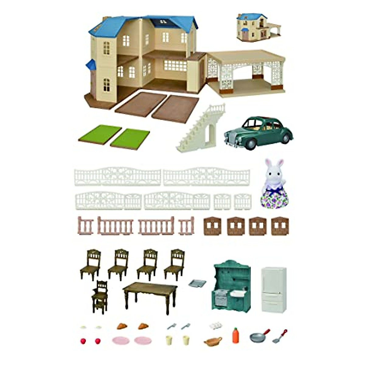 Calico Critters Large House with Carport Gift Set, Dollhouse Playset with Collectible Figure, Vehicle, Furniture and Accessories - Amazon Exclusive!