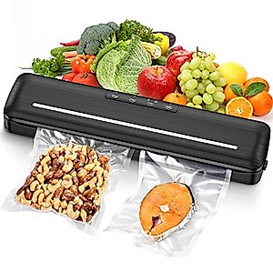 Vacuum Sealer Machine Automatic Air Sealing Vacuum Sealer for Food Saver with Dry/Moist Food Modes and Cutting Design with 10pcs 11.8 Inch Sealer Bags for Kitchen Food Sealer