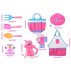 JOYIN Unicorn Kids Gardening Tool Set Toy Includes Watering Can and Planter, Sun Hat, Gloves, Apron and Kids Gardening Kit Like Shovel, Rake and Trowel, Outdoor Play Gardening Gifts (Unicorn)