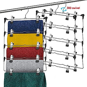 5-Tier Skirt Hangers with Clips (3 PK) Pant Hangers Space Saving Multiple Hangers in one Clothes Hangers with Clips Multiple Pants Hangers for Closet Bottom Hangers Metal Pants Hangers with Clips