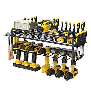 Xverycan Power Tool Organizer for Tool Storage, Wall Mounted Drill Holder, Tool Holder & Storage Rack for Garage Organizer, 3 Layer Heavy Duty Metal Tool Shelf with 7 Battery Holder Rack