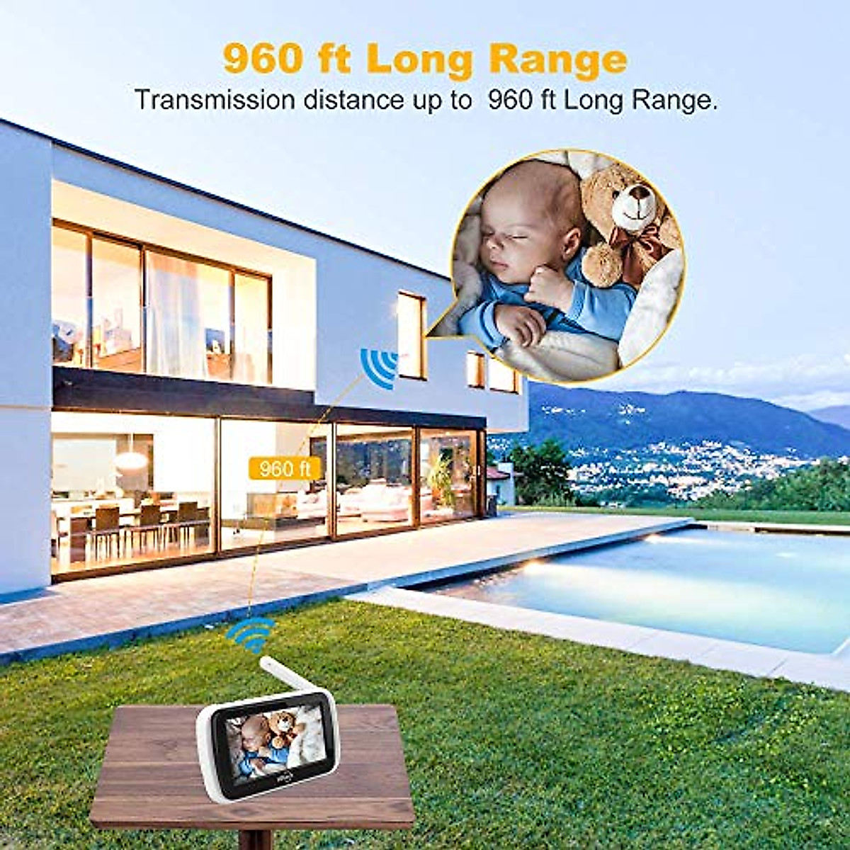 LBtech Video Baby Monitor with One Digital Camera and 4.3'' Color LCD Screen,Infrared Automatic Night Vision,Power Saving On/Off,Up to 960 ft Range