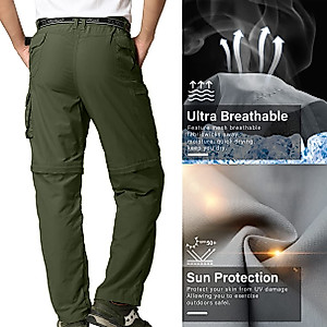linlon Men's Outdoor Quick Dry Convertible Lightweight Hiking Fishing Zip Off Cargo Work Pants Trousers,Army Green,34