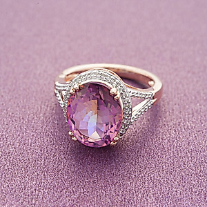 Timeless Love Pink Quartz & 1/5 CT Diamond Ring Set in Polished 14K Pink Gold over Sterling Silver, 0.83"x0.56" Ring, Statement Piece Jewelry for Women, Women’s Fashion Rings, Luxury Rings for Women