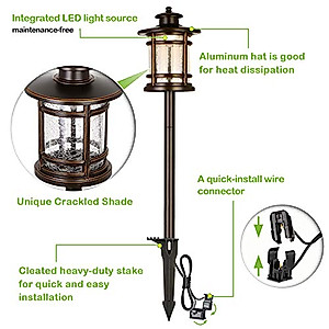 hykolity Low Voltage ORB LED Landscape Path Light W/ Crackled Shade, 3.4W 155LM 12V Wired Outdoor LED Walkway Light, Die-cast Aluminum Construction, 30-Watt Equivalent, 15-Year Lifespan-6Pack