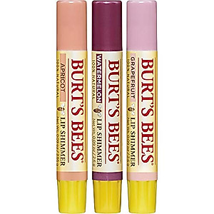 Burt's Bees Kissable Color Holiday Gift Set, 3 Lip Shimmers in Gift Box - Cool Collection in Watermelon, Apricot and Grapefruit