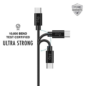 iHip 9ft PVC Black Cable Type-C Rubber Finish Bend Test Certified - Android Charger Cable for Android Samsung Galaxy S9 S10 S8 Plus Note10 9 8, Moto Z, Google Pixel, LG