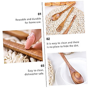Abaodam 3 Sets Cutlery Spoon Salad Serving Utensils Wooden Utensils for Eating Cake Server Wood Dinnerware Dessert Spoon Pizza Cutter Pudding Spoon Wood Tableware Reusable Dessert Fork
