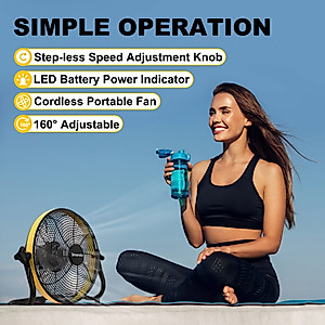 Smartele FF12 Battery Operated Fan, Battery Powered Fan, Rechargeable Floor Fan, Cordless Outdoor Floor Fan, Battery Outdoor Fan, 15000mAh Battery, Fast Charging, Run Up to 30 Hours