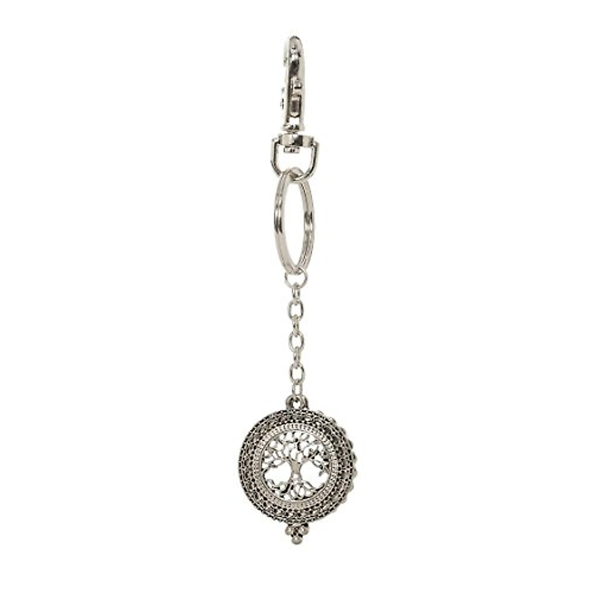 Tree of Life 4X Magnifying Glass Sliding Top Key Chain (Silver Tone)