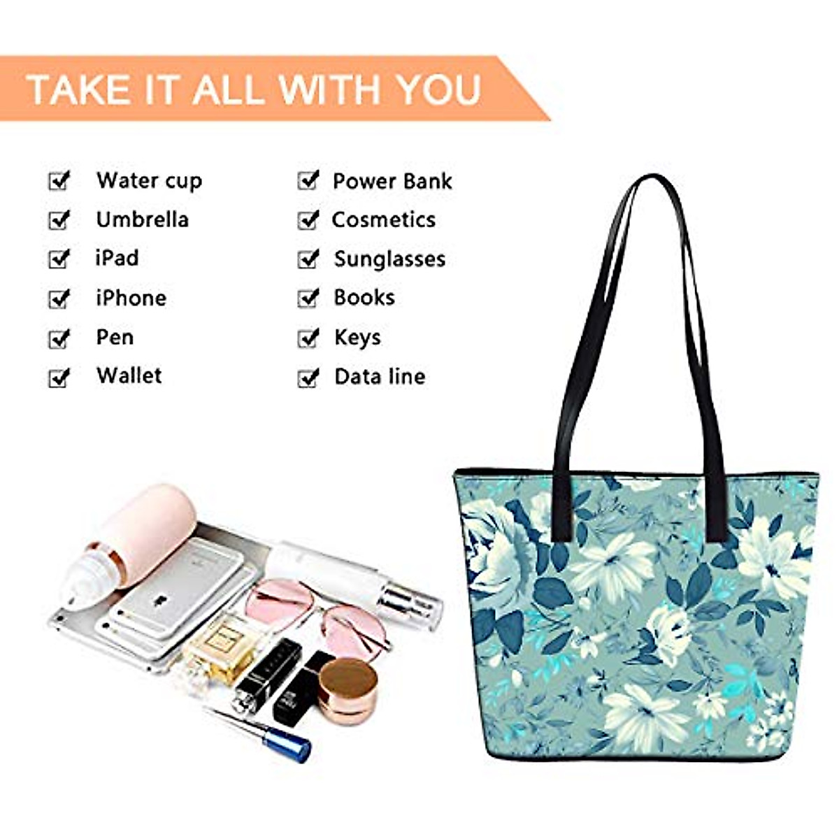 Dog Bones Paw Prints Cream Handbag Water Resistant Shoulder Bag Bookbag for Women Teens, Tote Bag with Inner Pouch