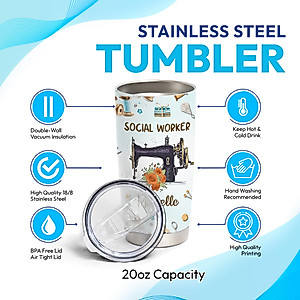 Hyturtle Personalized Gifts For Sewing Lover - SOcial Worker Custom Name Stainless Steel Tumbler 20 oz With Lid - Idea Quilting Lover Gifts For Women, Girl On Birthday, Christmas
