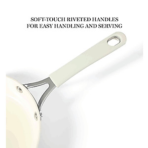 Martha Stewart Heathland Premium Nonstick PFA Free Ceramic Interior 10-Piece Tapered Aluminum Cookware Set - Linen White