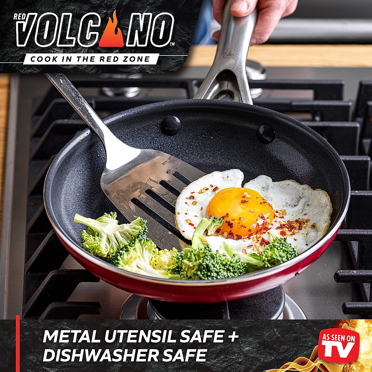 Red Volcano Textured Ceramic Nonstick, 7" & 10" Frying Pan Skillet Set with Stainless Steel Handles, PFAS PFOA & PTFE Free, Dishwasher Safe, Oven & Broiler Safe to 600 Degrees, Red