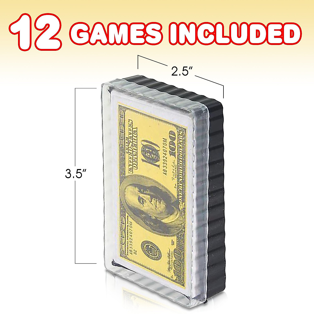 Gamie 100 Dollar Bill Playing Cards - Pack of 12 Decks - Individually Shrink Wrapped - Game Cards for Poker, Kids, Adults - Birthday Party Favor for Girls & Boys - Great Gift Idea