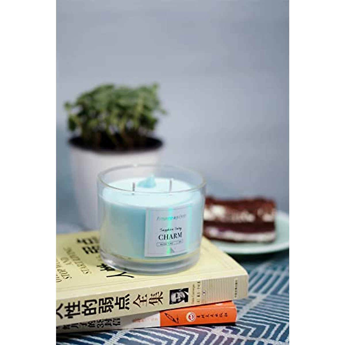 Impressive Natural Soy Lavender&Lemon Candles for Home Scented，Medium Jar Candles ，Candles Gift ，10.5oz 35Hour Burn Time 2-Wicks, Blue