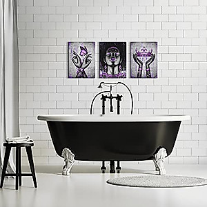 Kalormore Fashion African American Woman Painting Giclee Canvas Prints Elegant Black Girl with Purple Accessories Picture Poster Gallery Wrapped Artwork for Bedroom Makeup Room Decoration