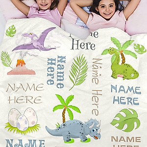 Personalized Dinosaur Throw Blanket for Kids Boys, Dinosaur Design Custom Name Baby Blanket, Baby Swaddle Blankets with Cute Animal, Customized Swadding Blanket for Toddler Newborn Birthday Gifts