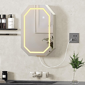 VECELO Medicine Cabinets with Mirror, Modern Wall-Mounted Cabinet for Bathroom, Wall Cabinet with LED Lights, USB Port, 22.4x14.6x3.9 in