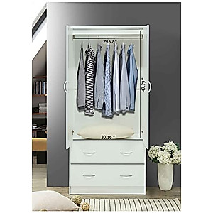 HODEDAH IMPORT Two Door Wardrobe, with Two Drawers, and Hanging Rod, White.